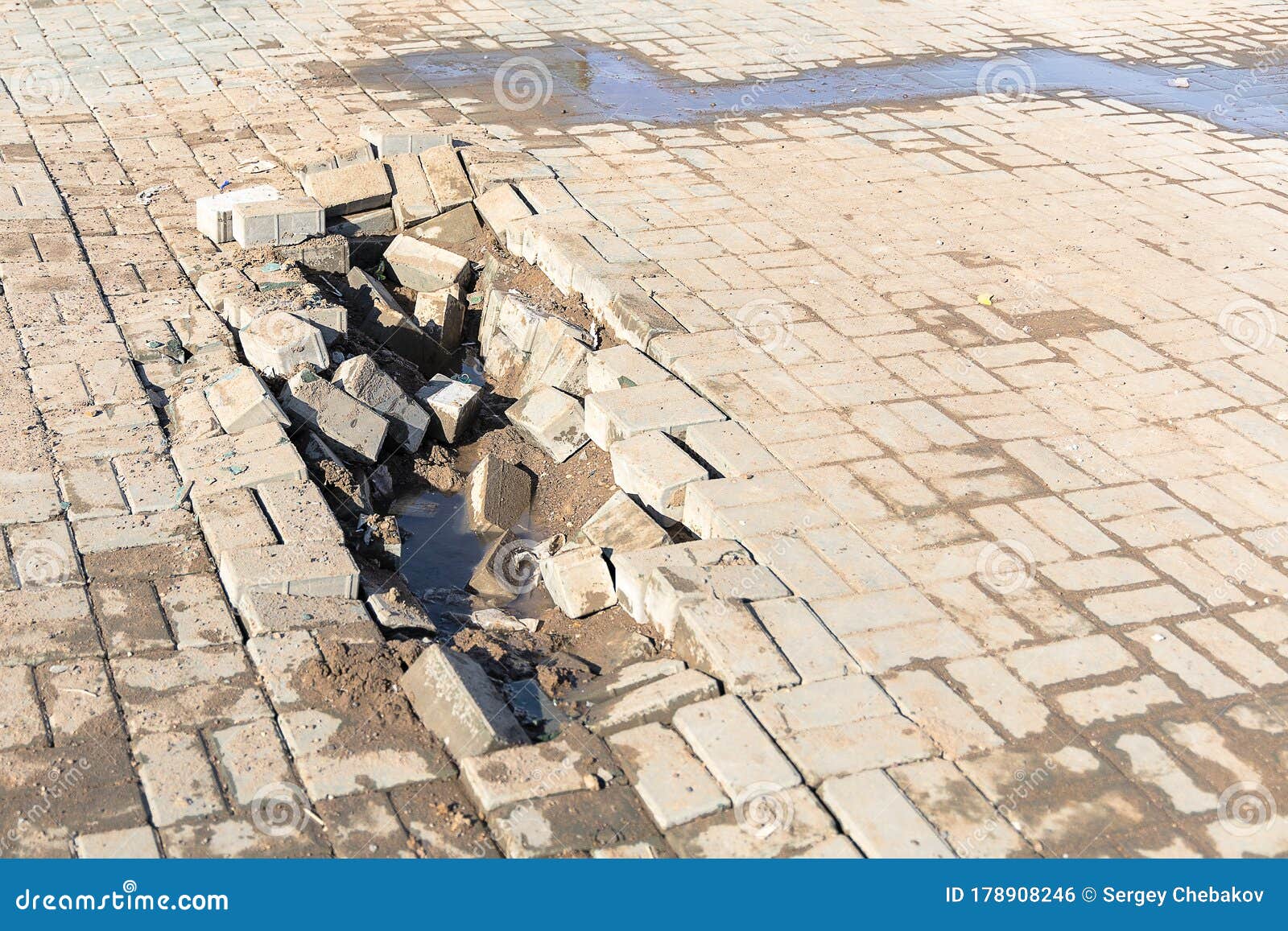 Collapse on the Sidewalk. Destroyed Pavement Stock Photo - Image of ...