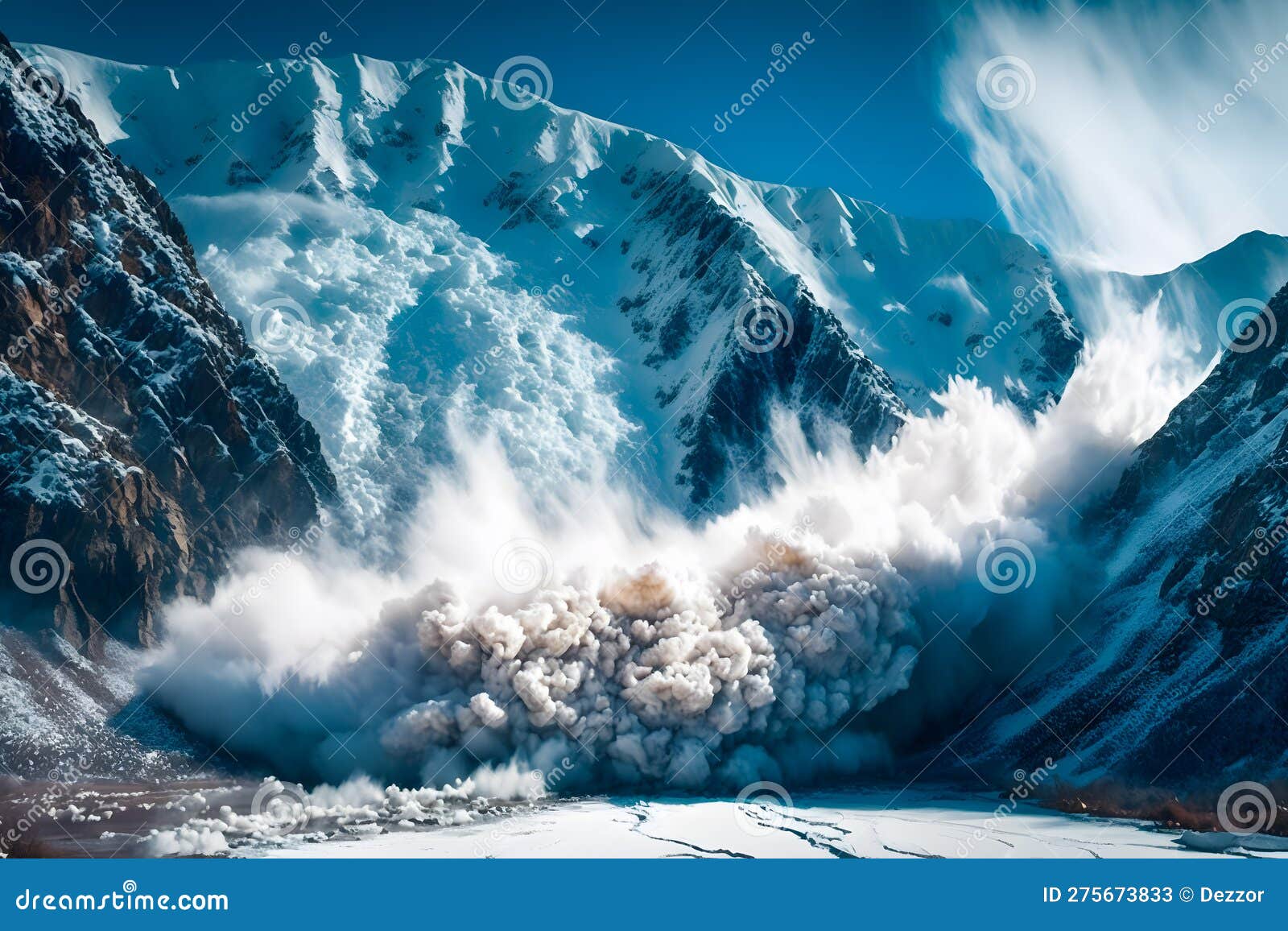The Collapse of the Snow Avalanche in the Mountains, a Powerful Cloud ...