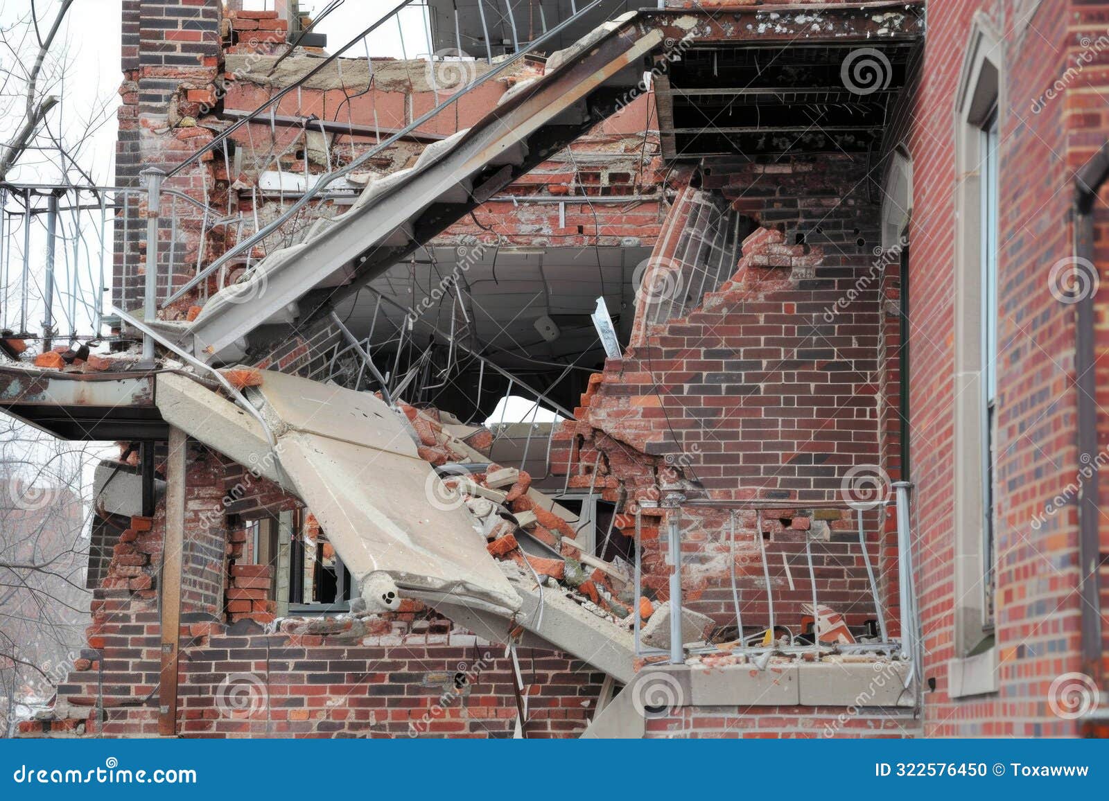 Collapsed Brick Building with Severe Structural Damage Stock Photo ...