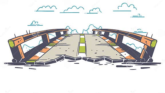 Collapsed Cartoon Bridge Vector Illustration, Disaster Concept Artwork ...