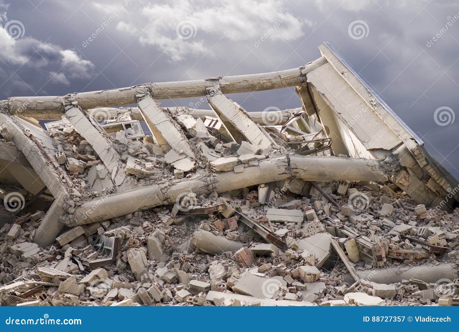 Collapsed Concrete Structure With Protruding Reinforcement Close-up ...