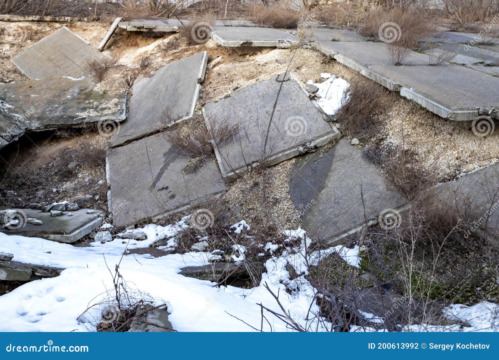Collapsed Concrete Slabs on the Ground, Due To a Spring Landslide or ...
