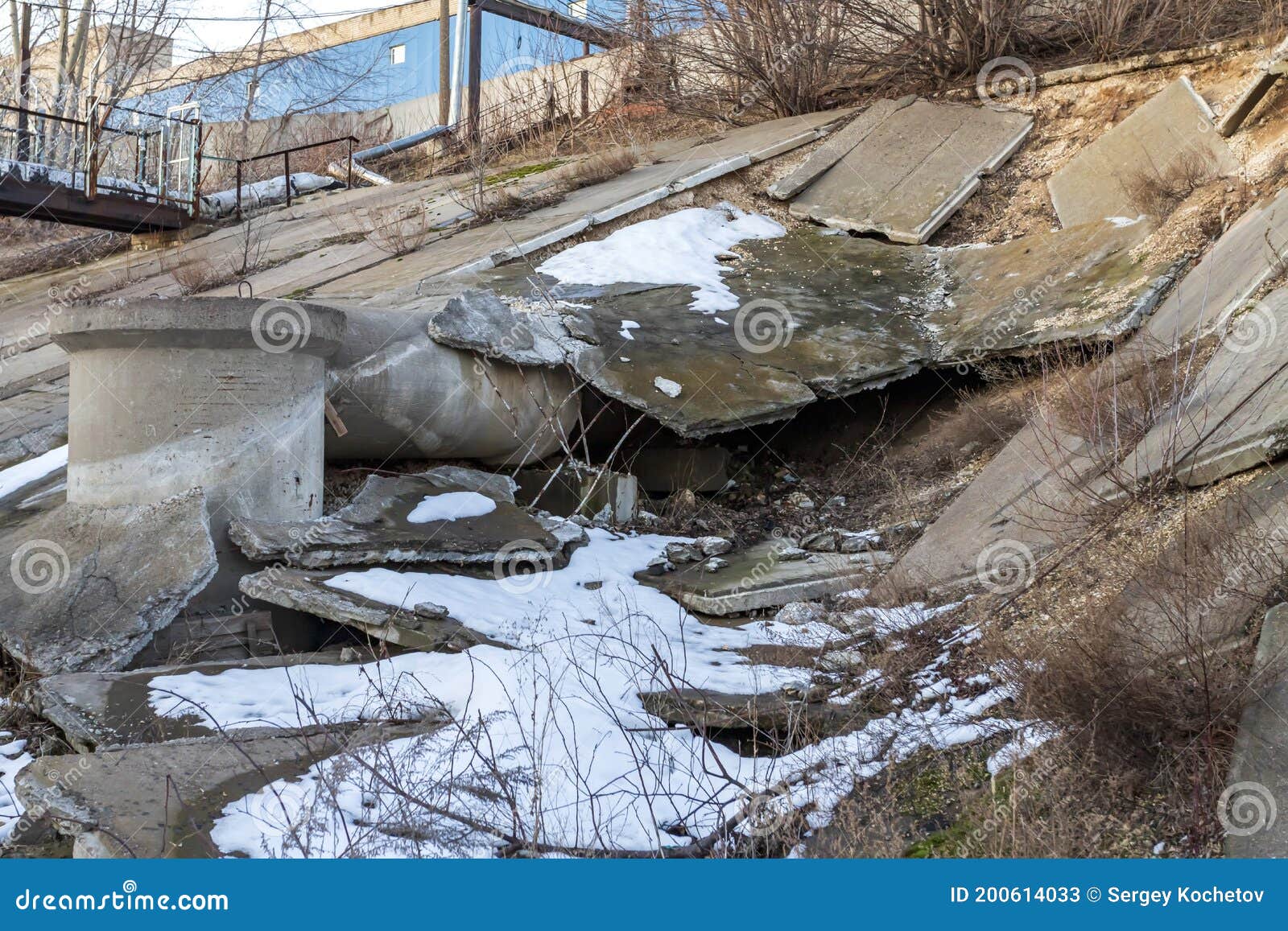 Collapsed Concrete Slabs on the Ground, Due To a Spring Landslide or ...