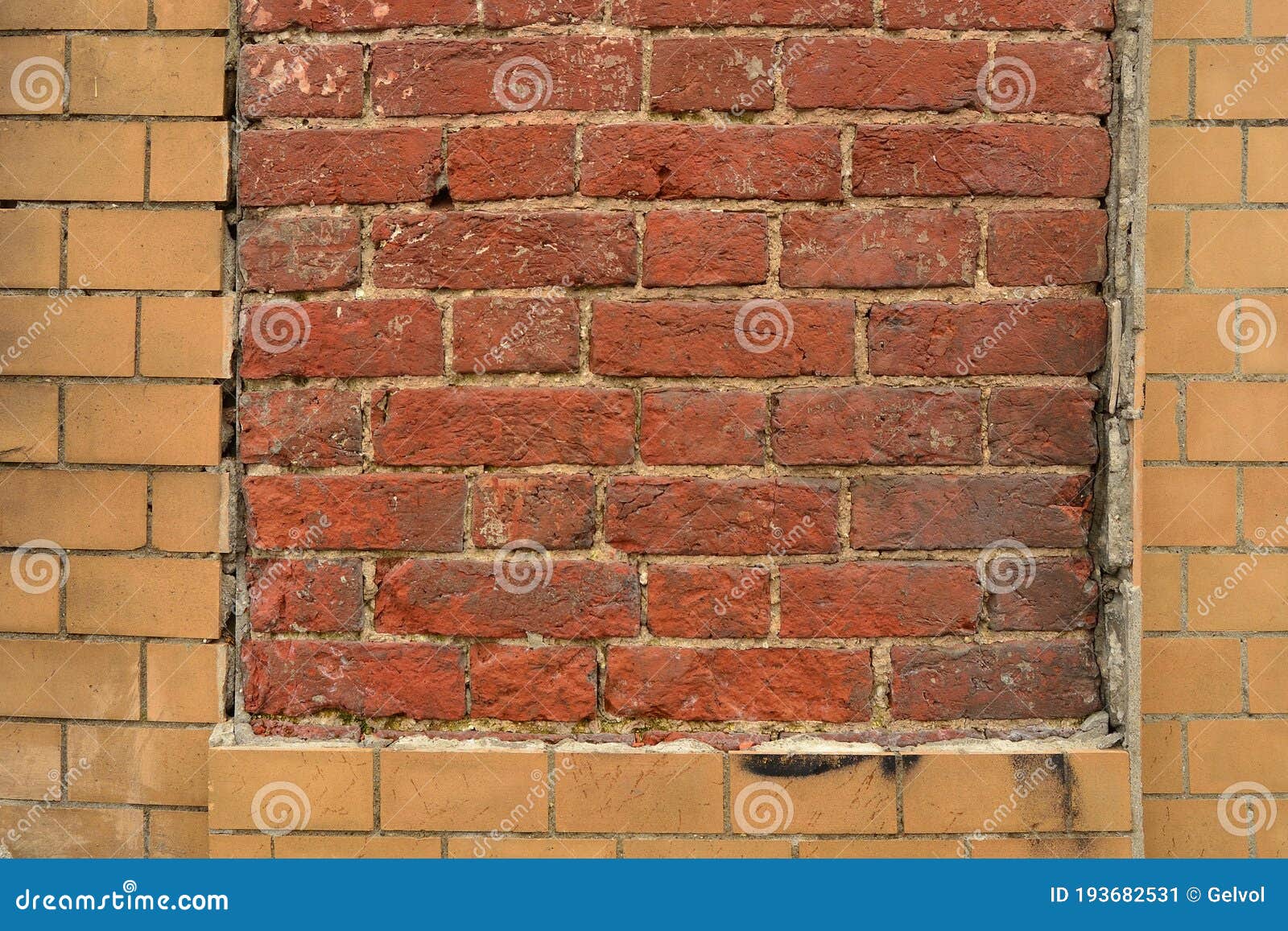 Collapsed Cracked Decorative Imitation Brick Wall Cladding on an Old ...