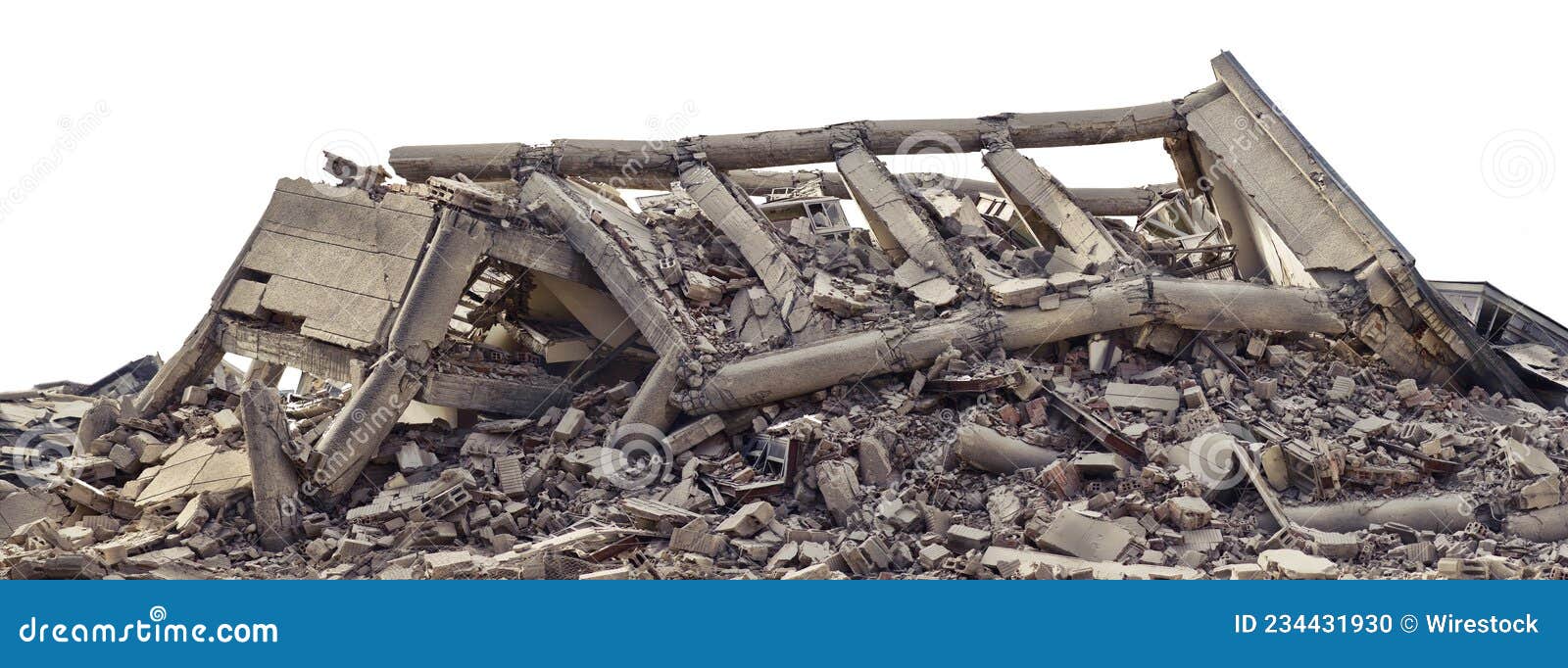 Collapsed and Destroyed Building Isolated on White Background Stock ...