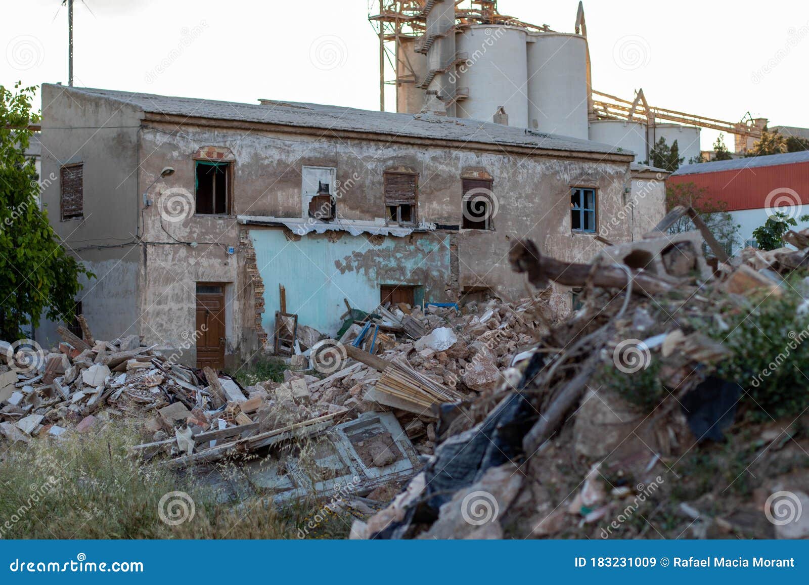 Collapsed House Full of Rubble in the City Stock Image - Image of ...