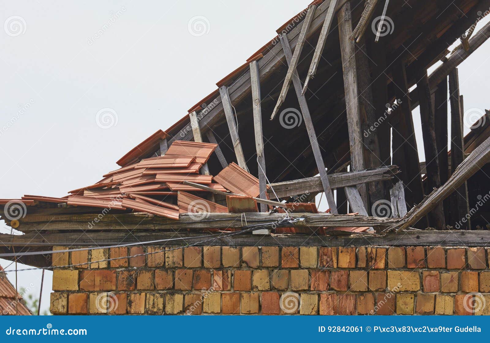 Collapsed House Roof stock image. Image of house, countryside - 92842061