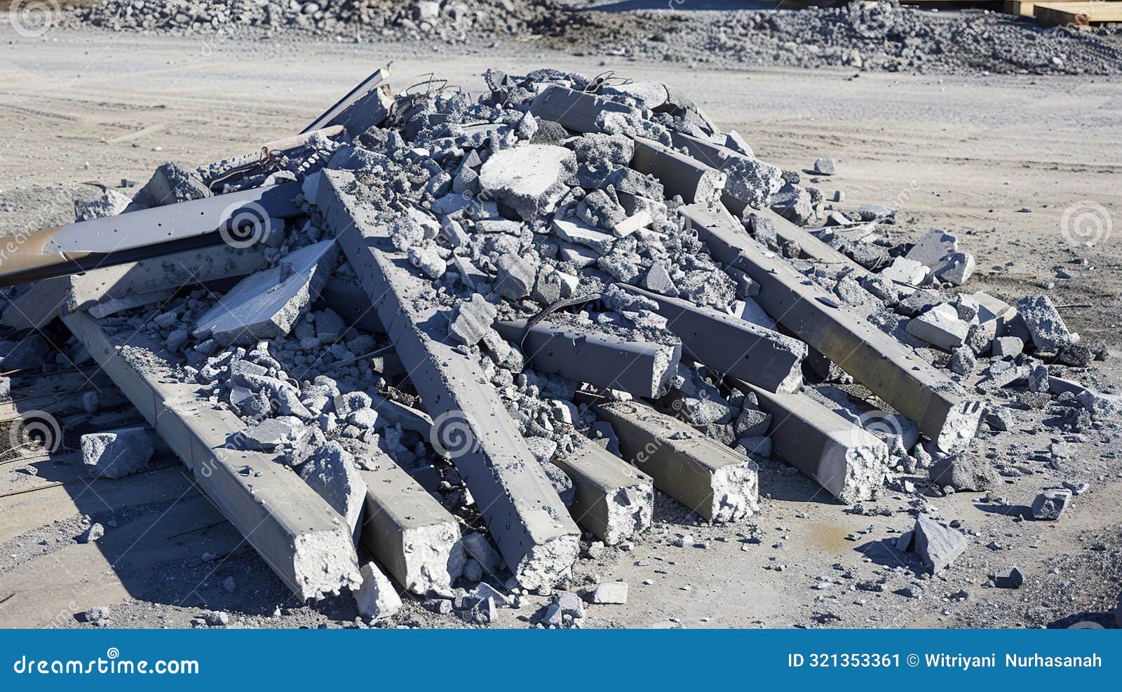 Collapsed Infrastructure, Pile of Gray Concrete Fragments and Support ...