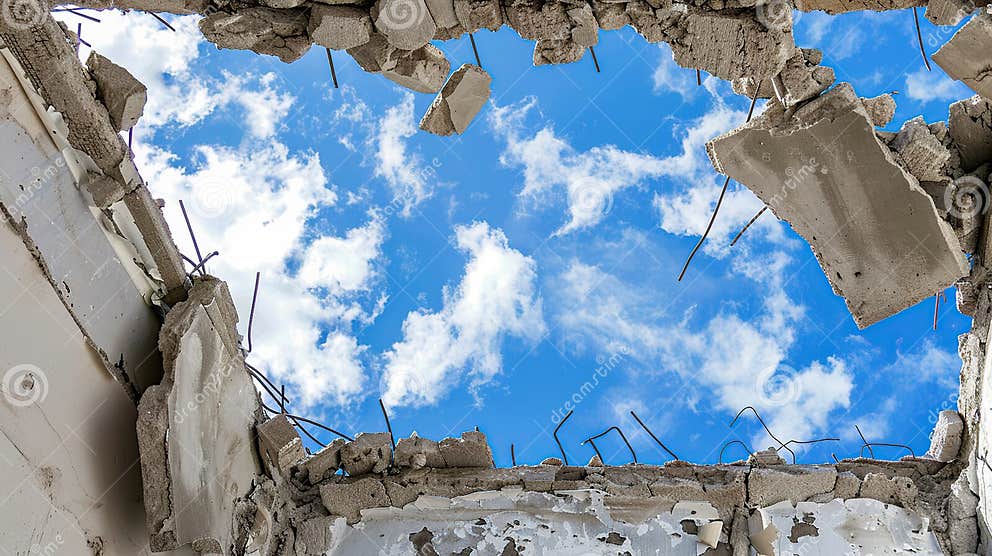 Collapsed Majesty,Ceiling Gap Frames Remains of Concrete Wall ...