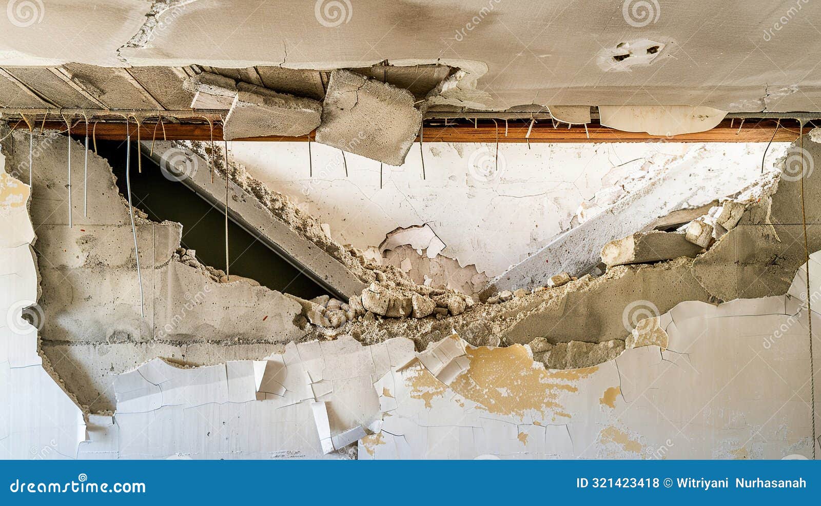 Collapsed Majesty,Ceiling Gap Frames Remains of Concrete Wall ...