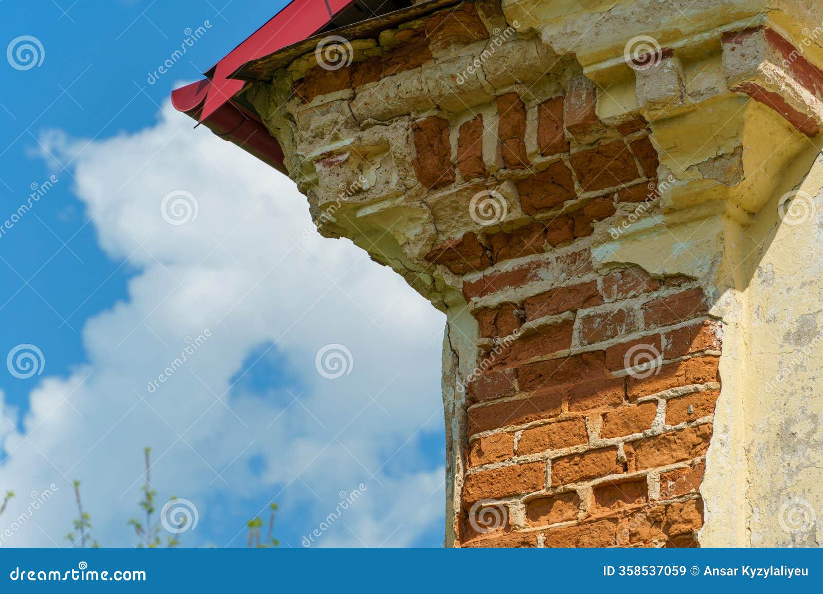 Collapsed Plaster on the Facade of an Old Red Brick Building. the ...