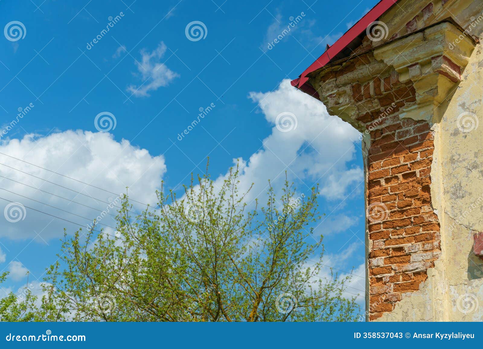 Collapsed Plaster on the Facade of an Old Red Brick Building. the ...