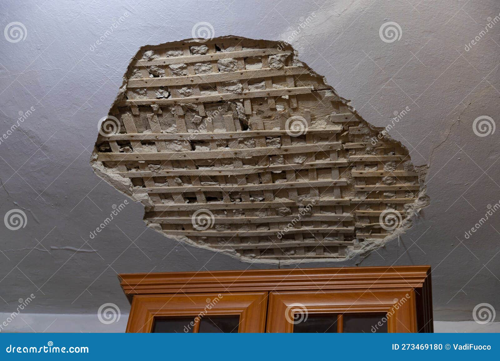 Collapsed Plaster from the White Ceiling in the Interior of an Old ...