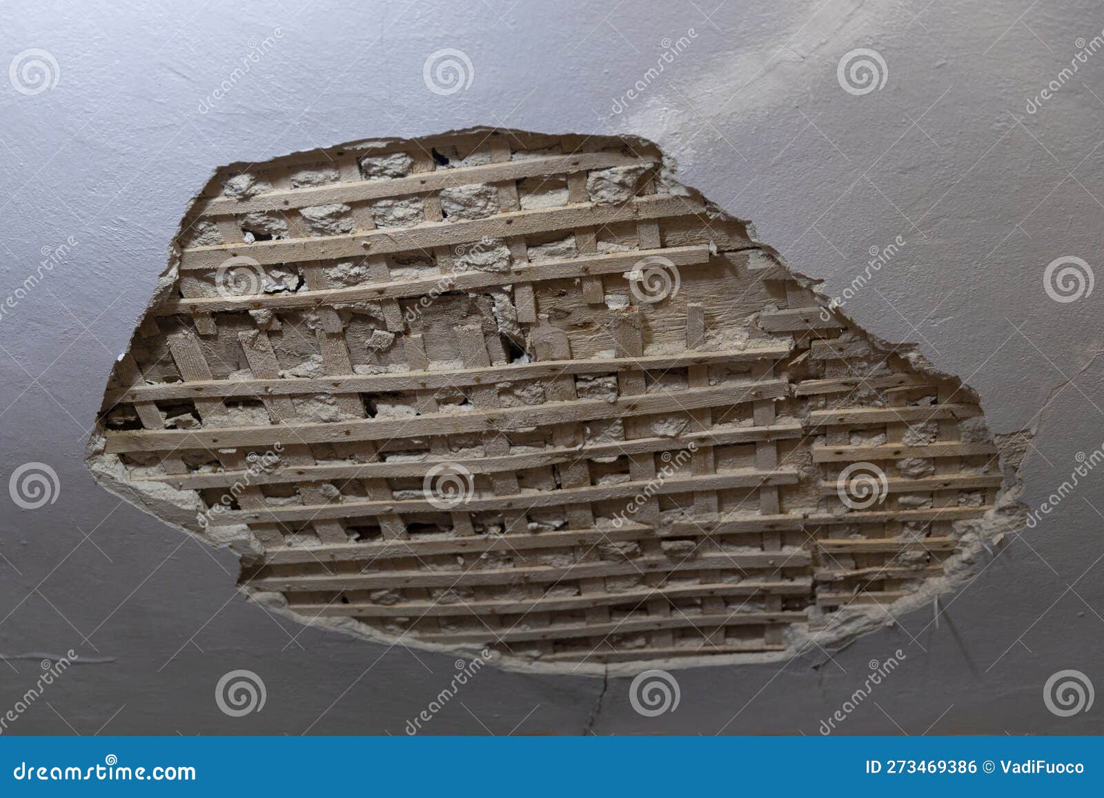 Collapsed Plaster from the White Ceiling in the Interior of an Old ...