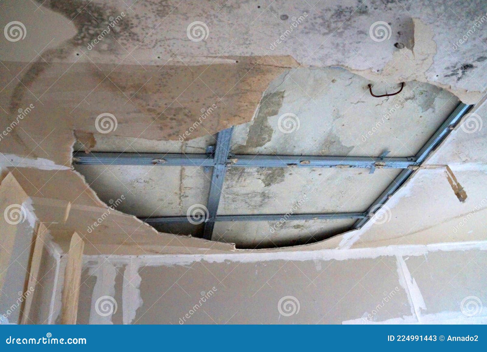 Collapsed Plasterboard Ceiling Rotted Due To Dampness Stock Image ...