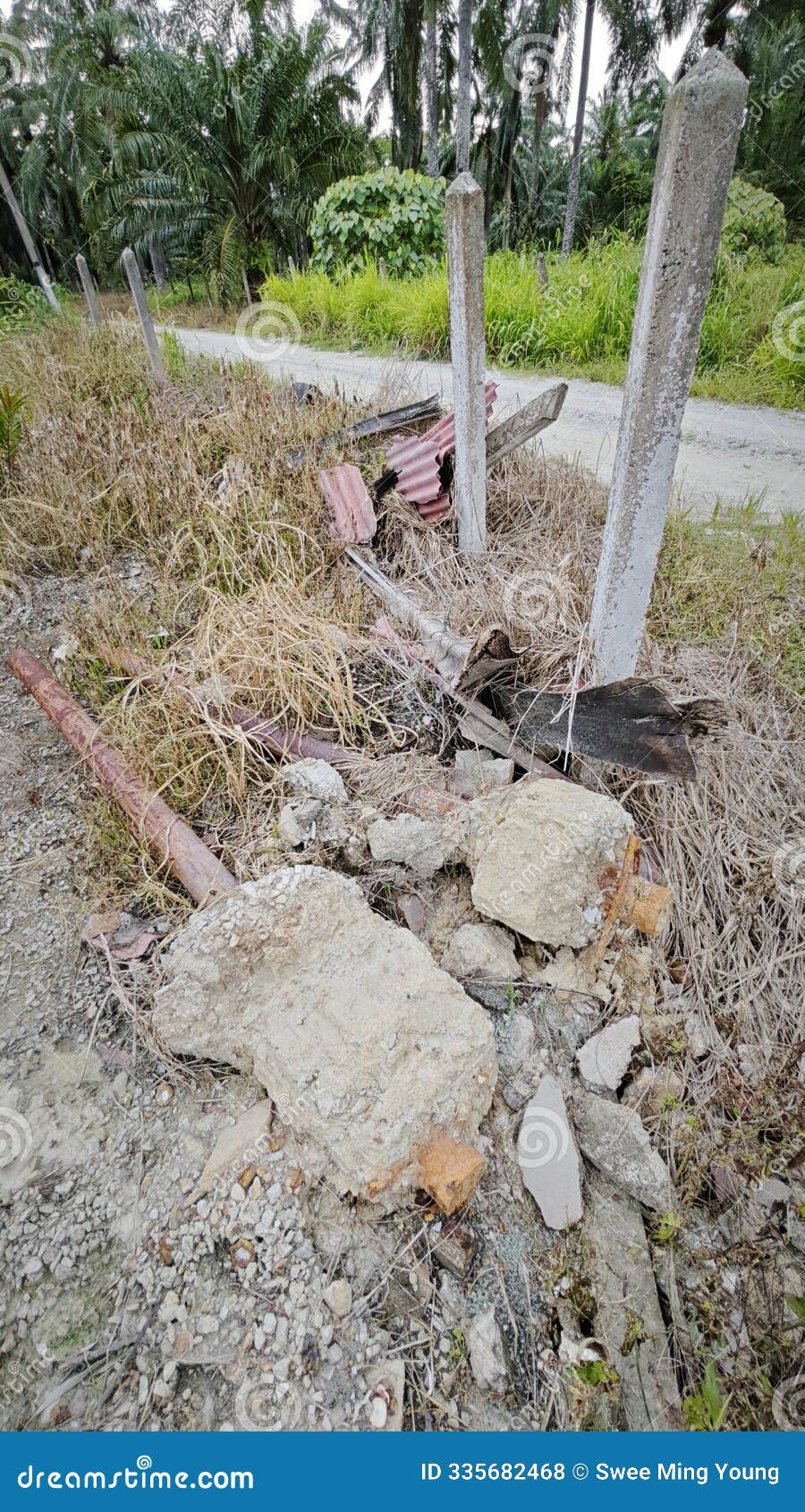 Collapsed or Pull Out Rusty Metal Pole Precast Concrete Base Foundation ...