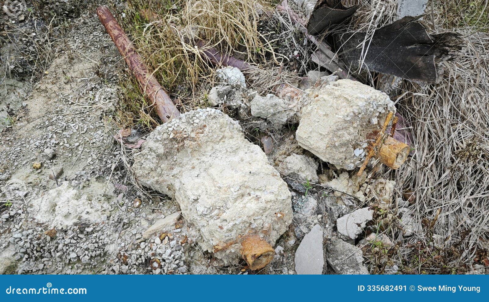 Collapsed or Pull Out Rusty Metal Pole Precast Concrete Base Foundation ...