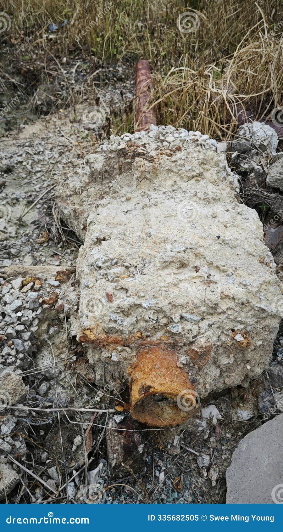 Collapsed or Pull Out Rusty Metal Pole Precast Concrete Base Foundation ...