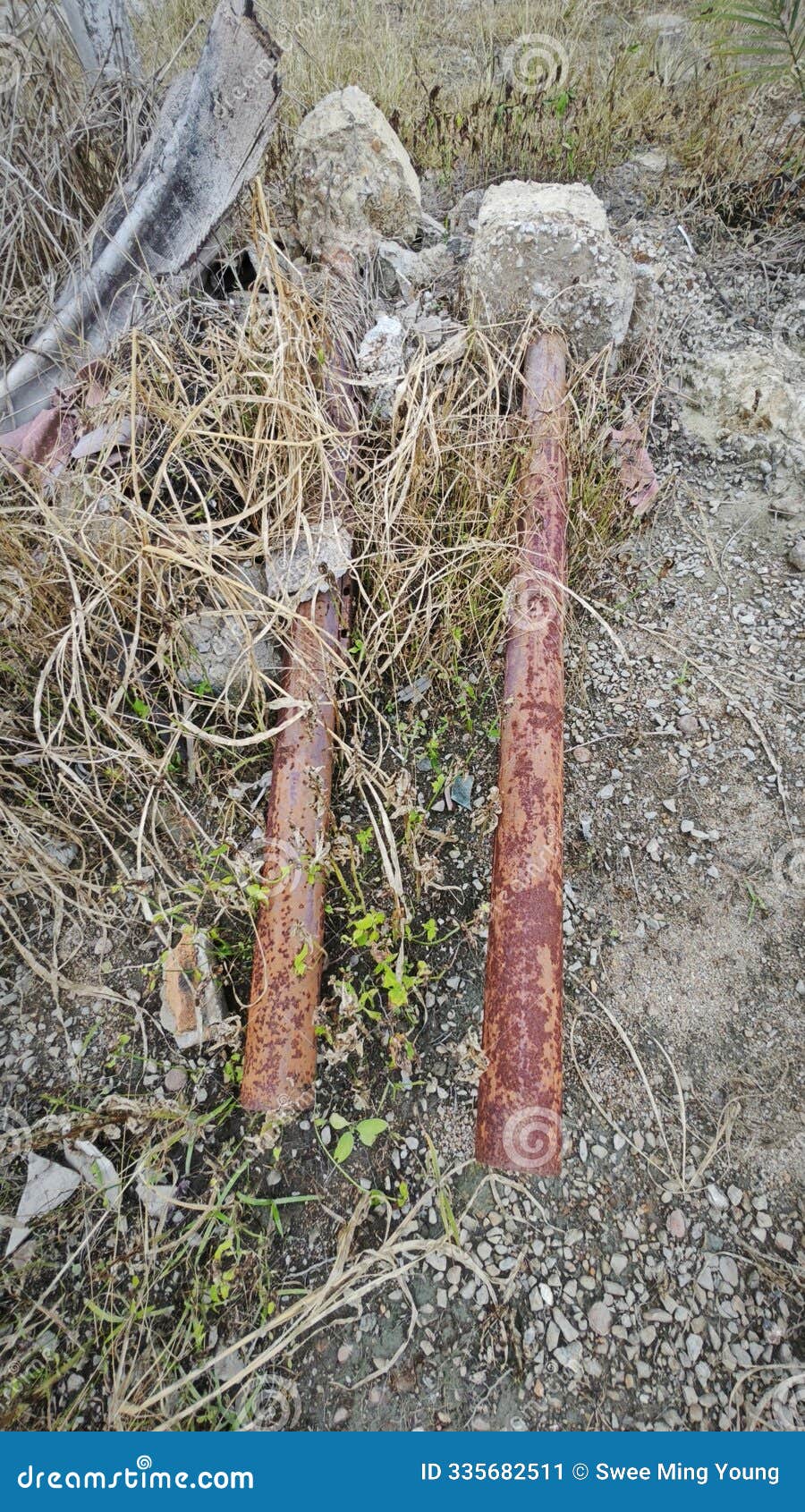 Collapsed or Pull Out Rusty Metal Pole Precast Concrete Base Foundation ...