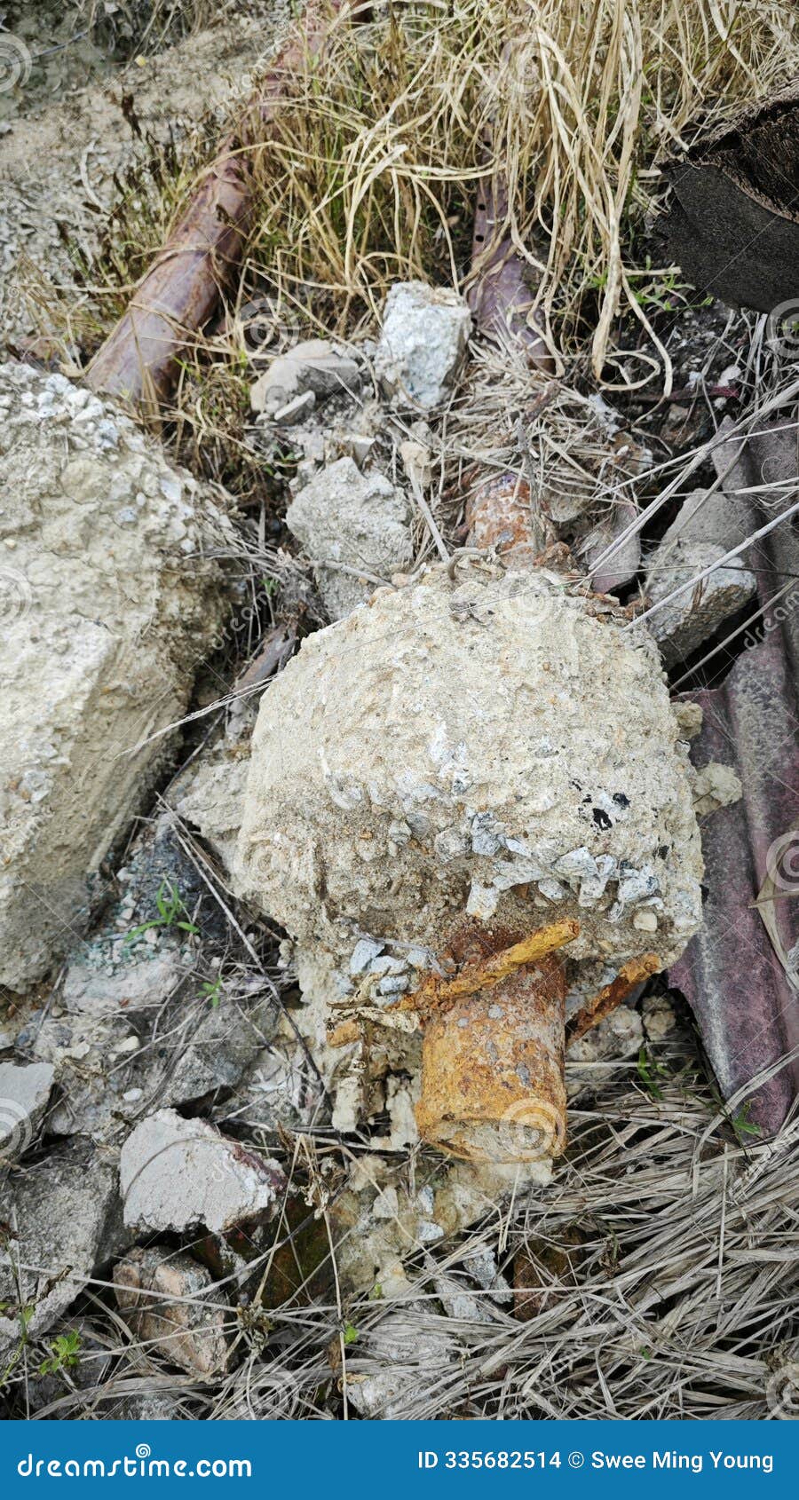 Collapsed or Pull Out Rusty Metal Pole Precast Concrete Base Foundation ...