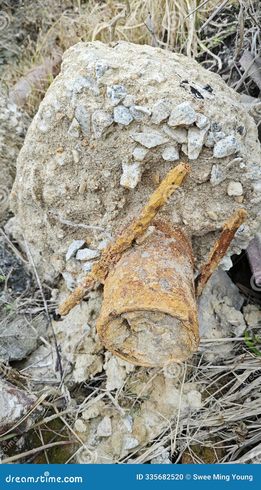 Collapsed or Pull Out Rusty Metal Pole Precast Concrete Base Foundation ...