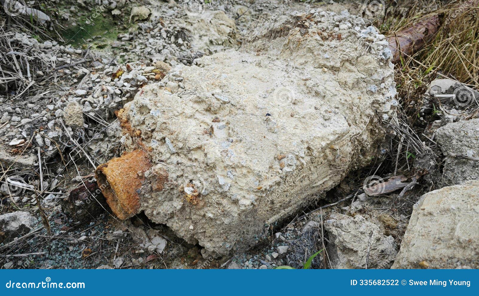 Collapsed or Pull Out Rusty Metal Pole Precast Concrete Base Foundation ...