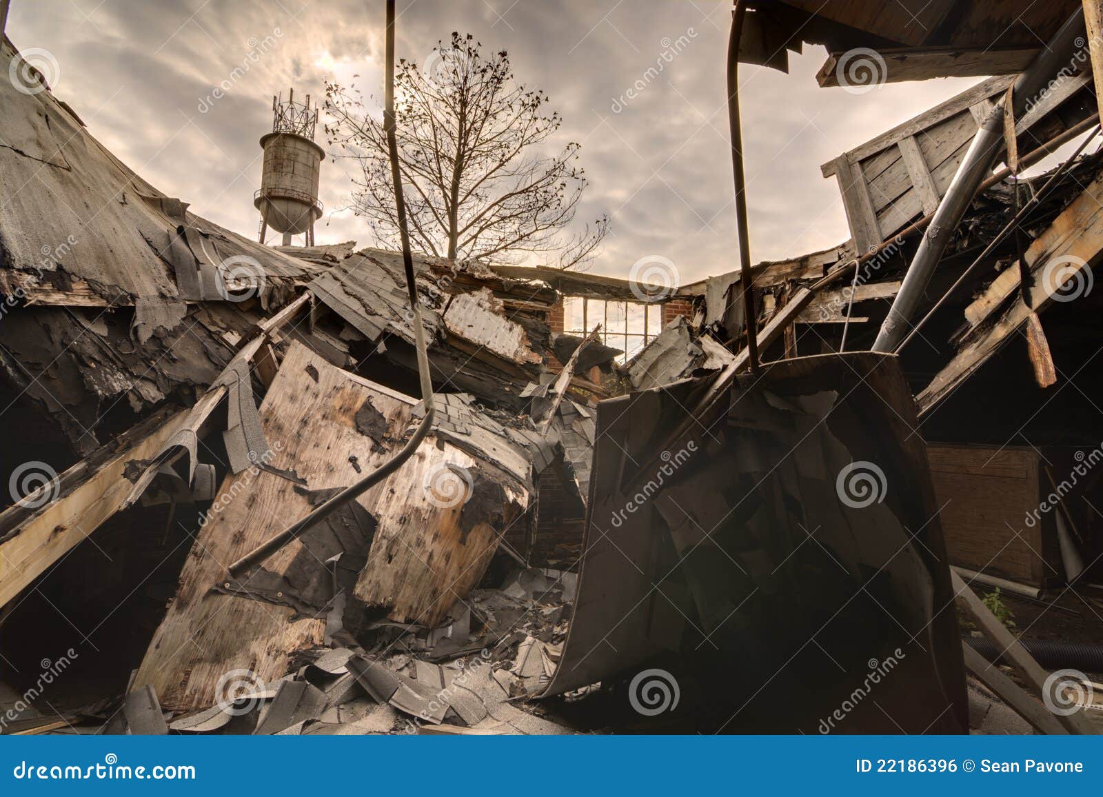 Collapsed Roof Of A Building House, Collapse After A Fire, Ruins Of ...