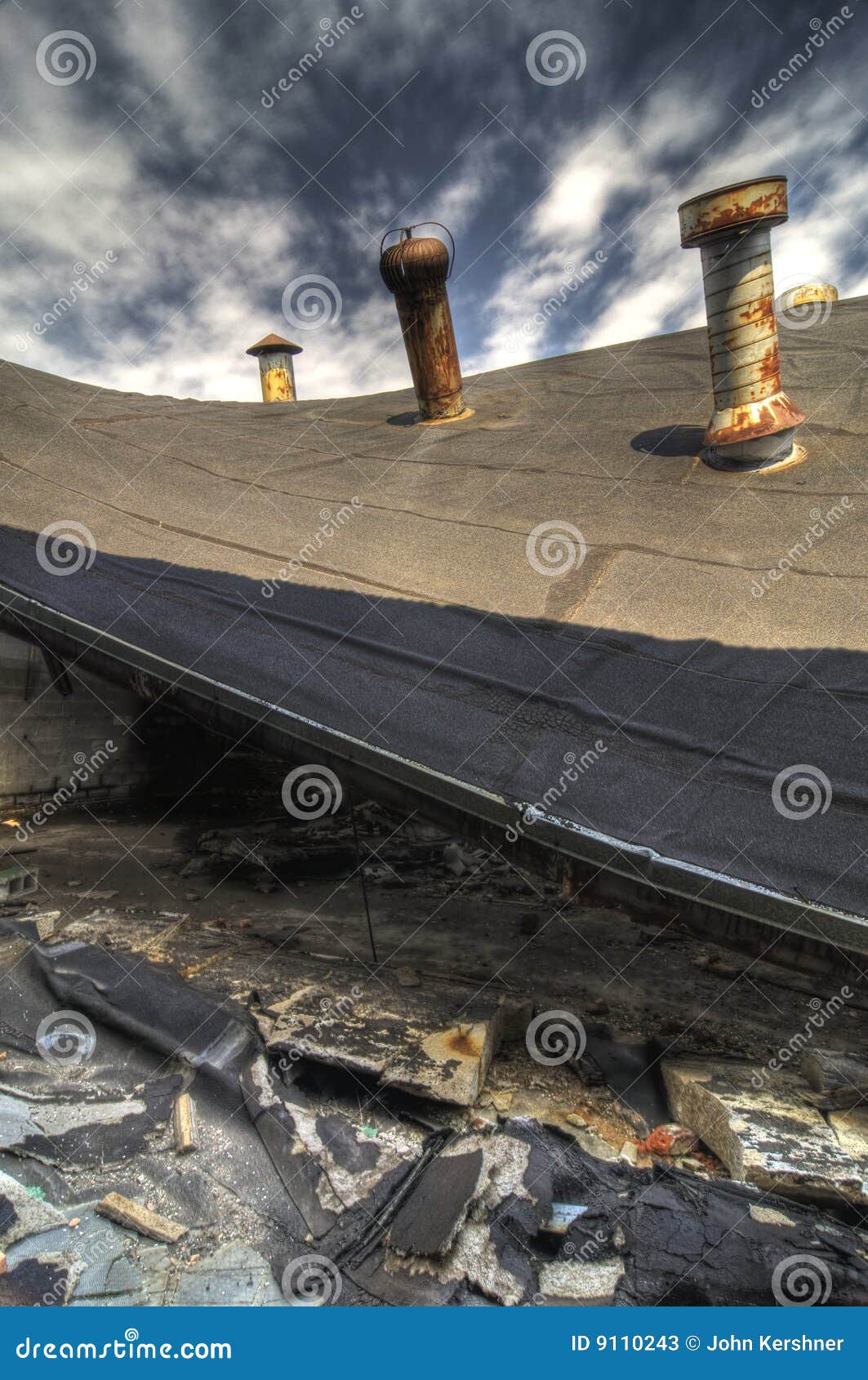 Collapsed Roof stock image. Image of asphalt, debris, decayed - 9110243