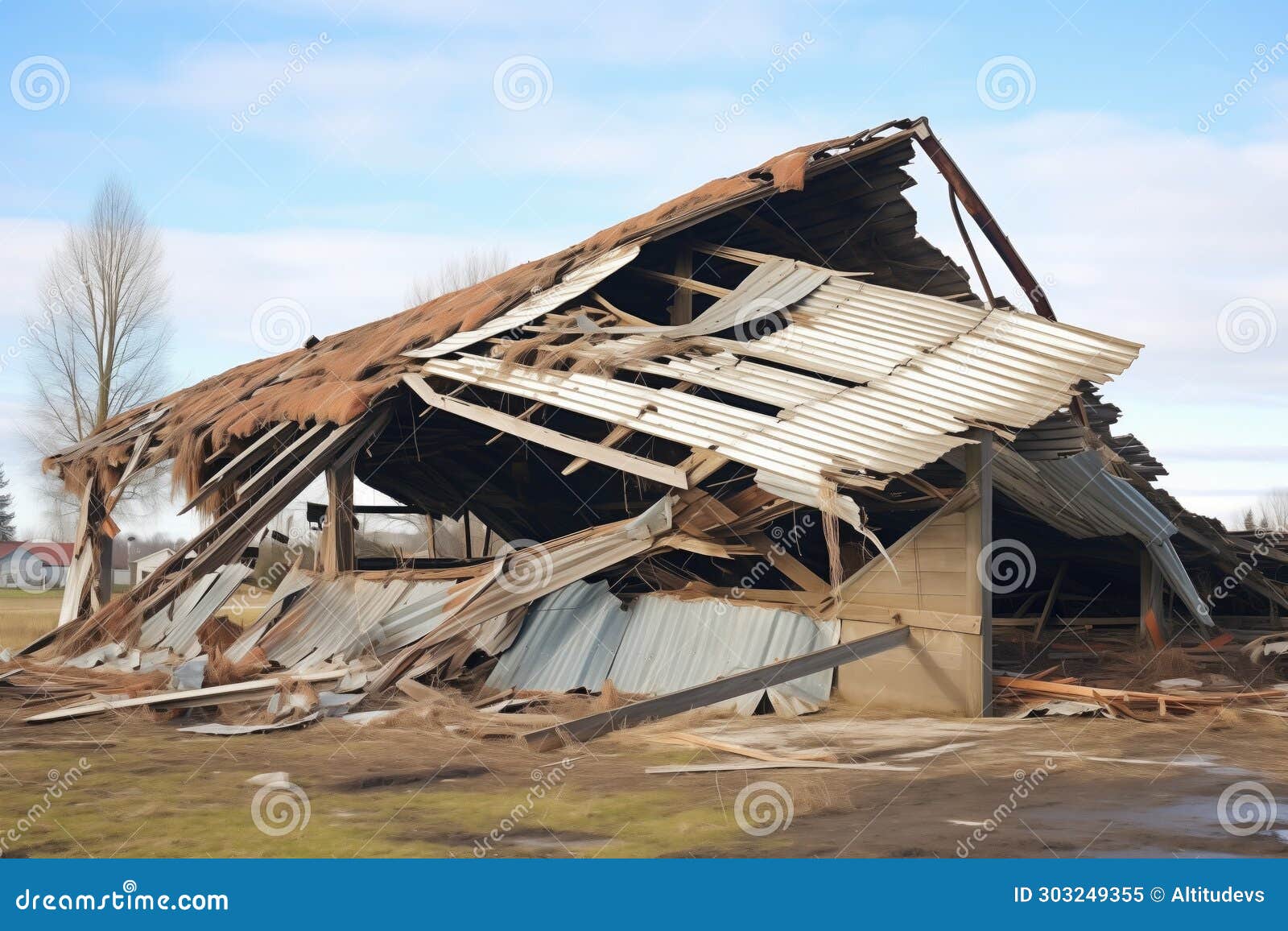 Collapsed Roof of Old Farmstead Barn Stock Image - Image of dilapidated ...