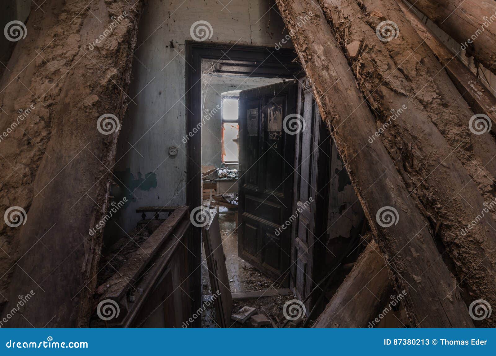 Collapsed Wooden Beams from Ceiling Stock Image - Image of exploration ...