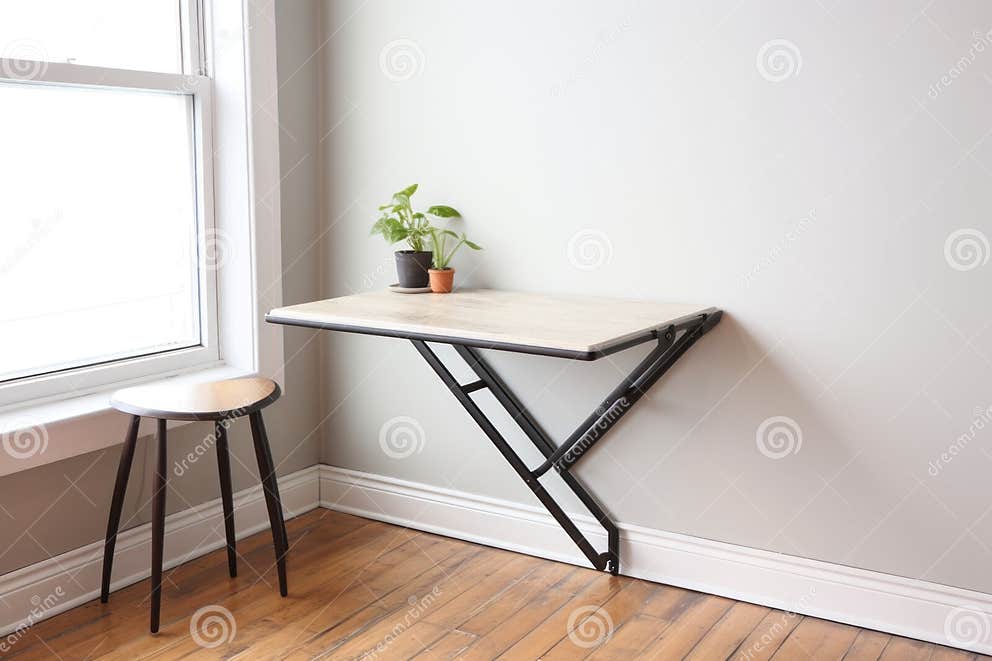 Collapsible Dining Table Against a Plain Wall Stock Photo - Image of ...