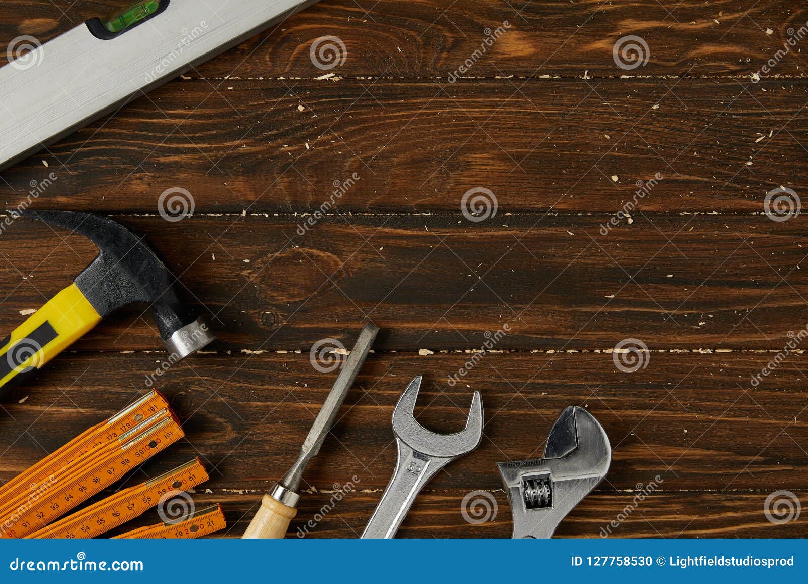 Collapsible Meter, Hammer, Adjustable Wrench, Spanner, Chisel And ...