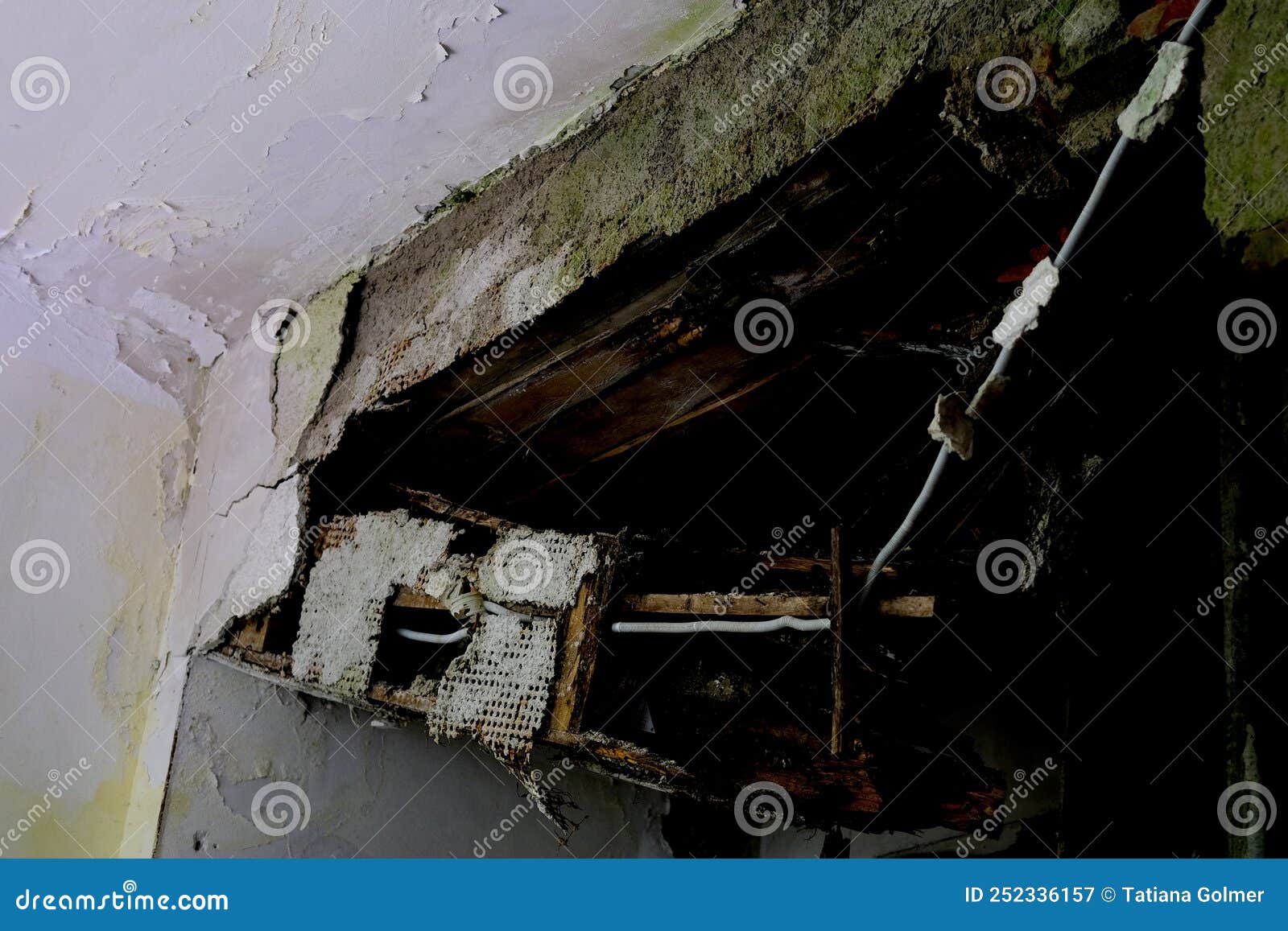 Collapsing House with Collapsed Ceiling, Cracks, Concept of Destruction ...