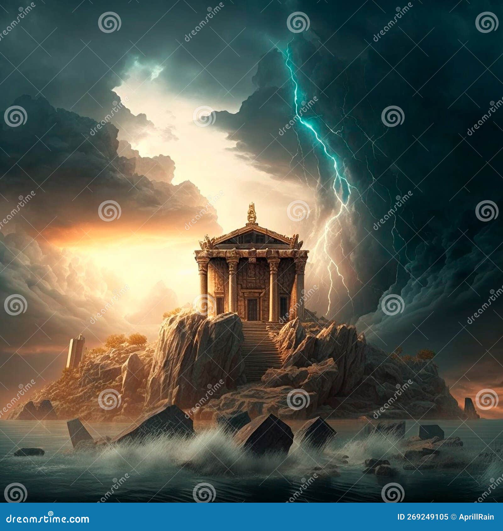The Collapsing Roman Pantheon during a Thunderstorm and Falling ...