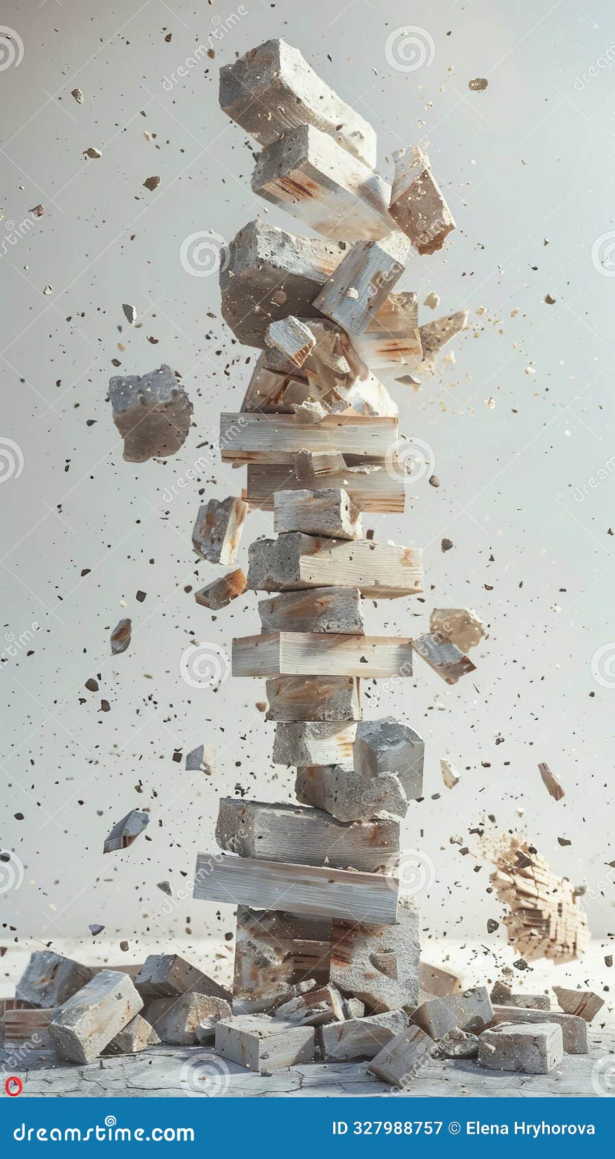 Collapsing Stack of Wooden Blocks with Debris Flying Dynamic and ...