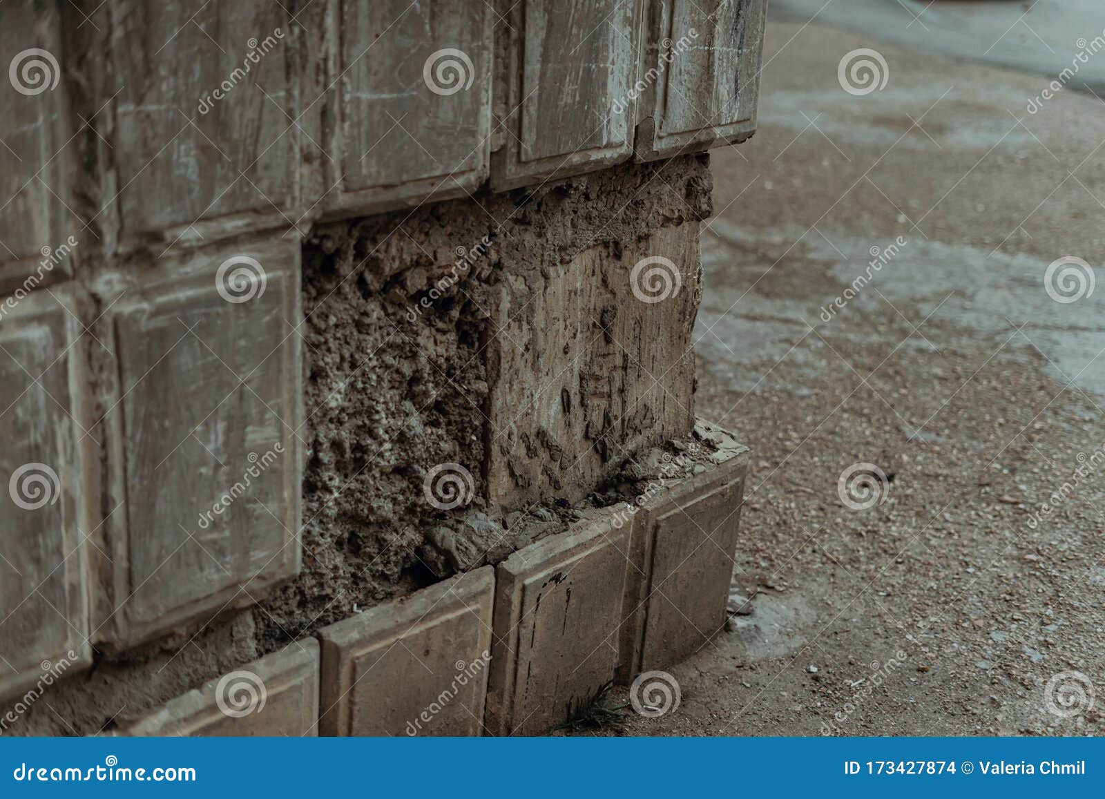The Collapsing Wall of a Residential Building Stock Photo - Image of ...
