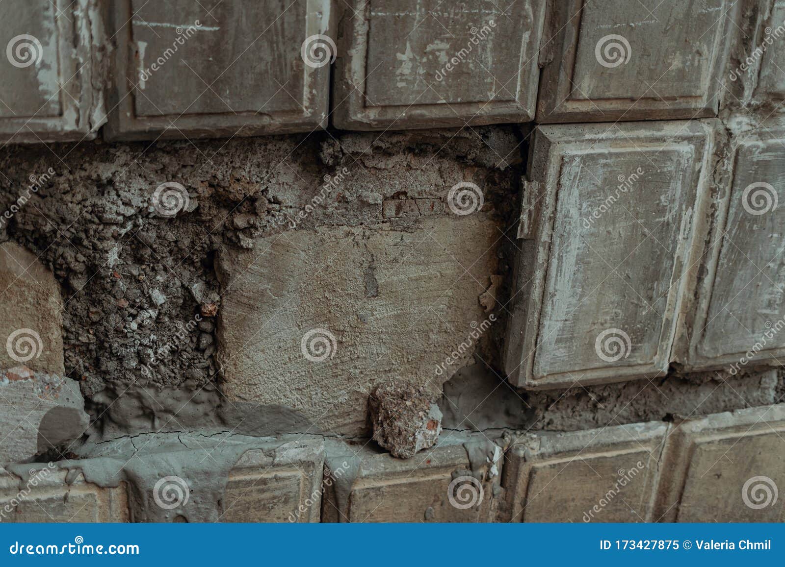 The Collapsing Wall of a Residential Building Stock Image - Image of ...