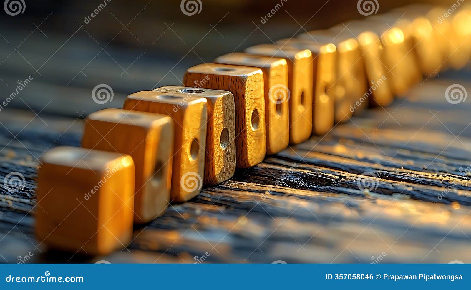 Collapsing Wooden Dominoes in Sequence on Rustic Surface, Creating Tension Stock Illustration ...