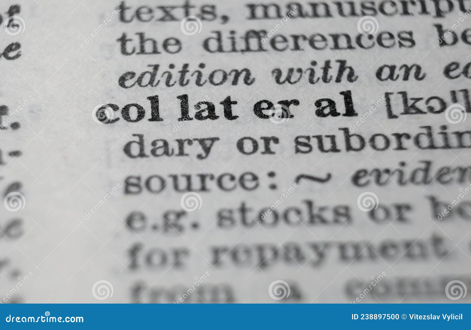 Collateral Dictionary Definition Close-up Stock Photo - Image of paper ...