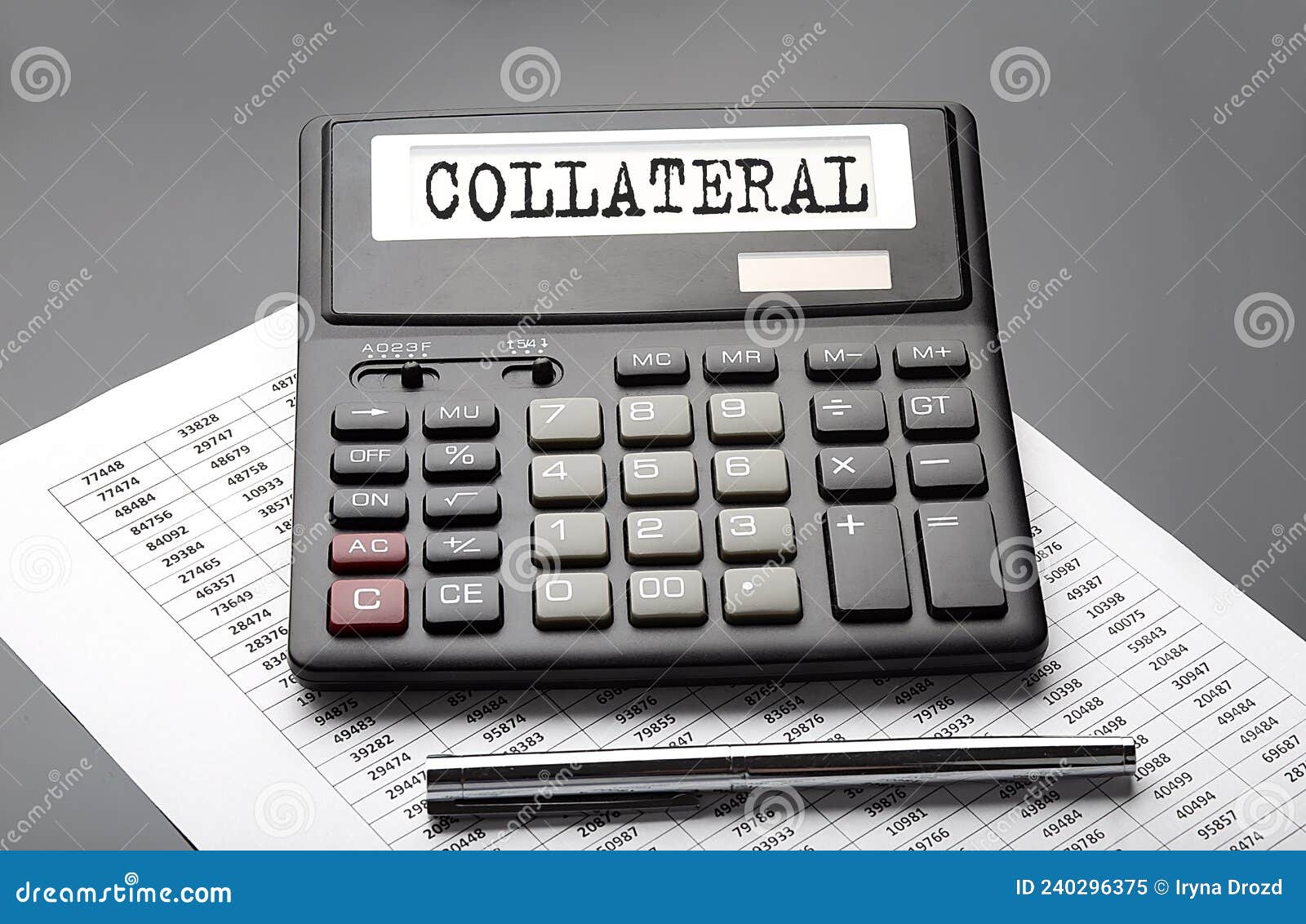 COLLATERAL Word on the Calculator on the Chart with Pen Stock Image ...