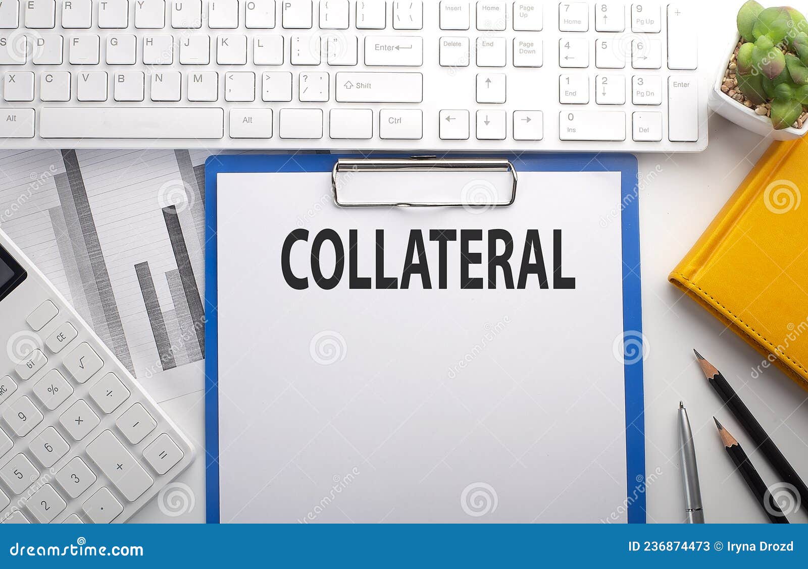 COLLATERAL Written on Paper with Keyboard, Chart, Calculator and ...