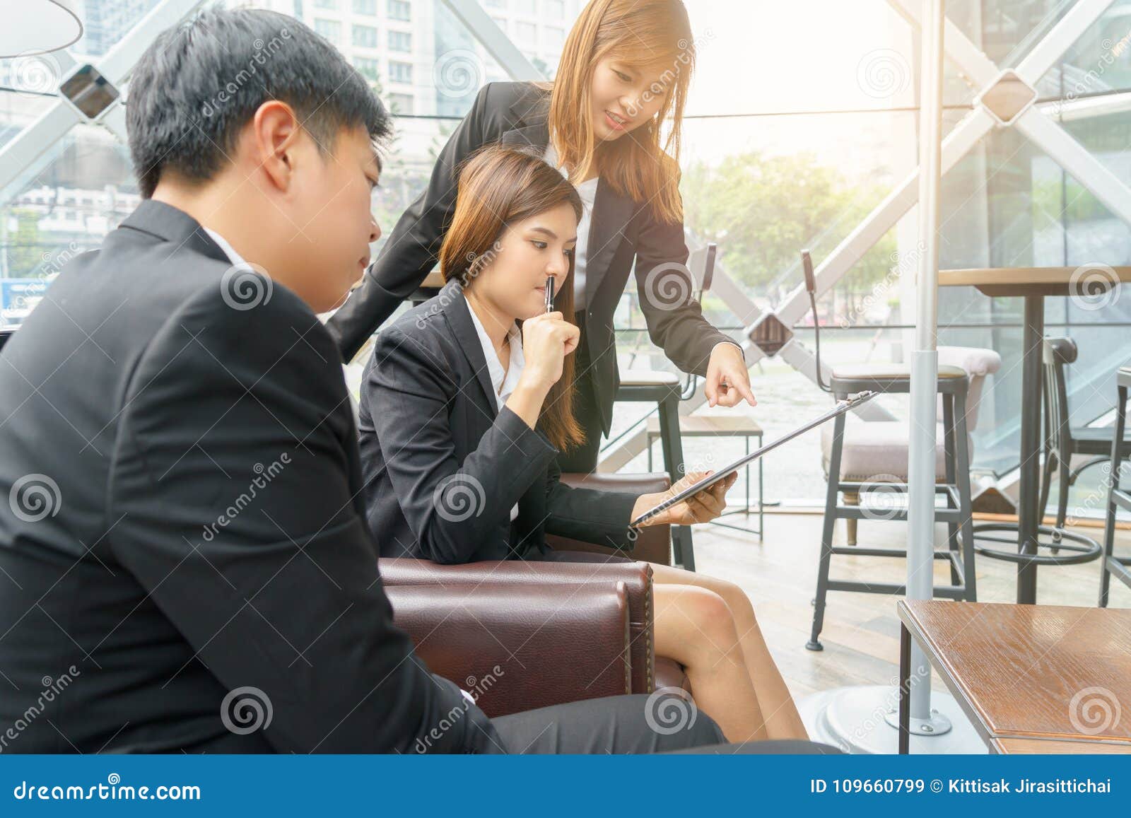 Colleague Talking or Explain about Their Work To Each Other Stock Image ...