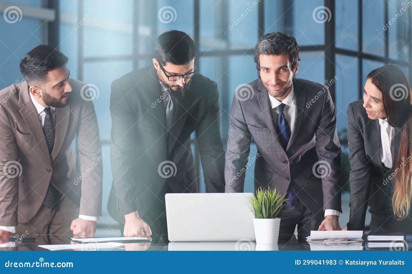 Colleagues Bent Over the Table and Discuss Stock Image - Image of auto ...