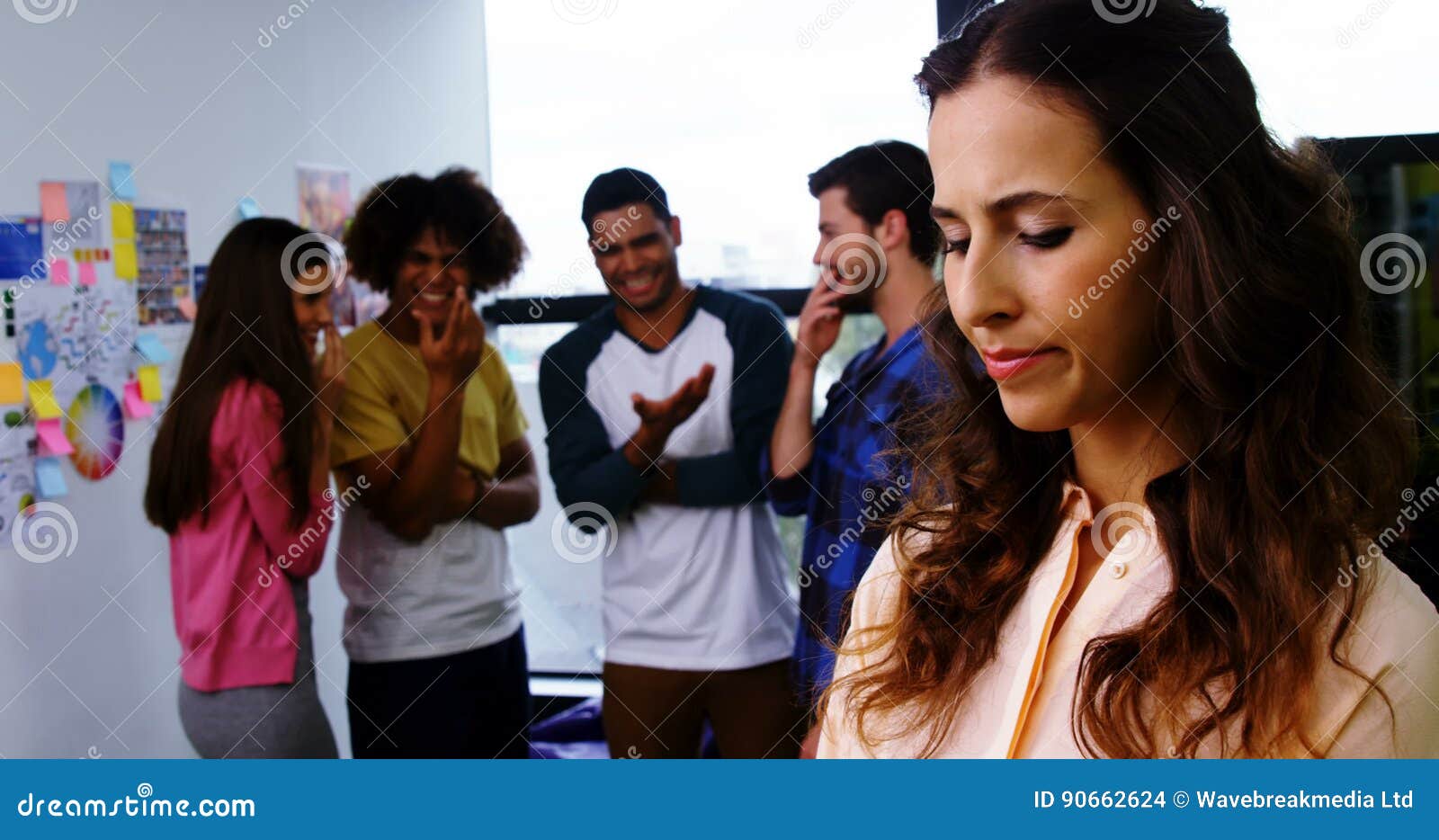 Colleagues Bullying a Sad Female Executive Stock Footage - Video of ...