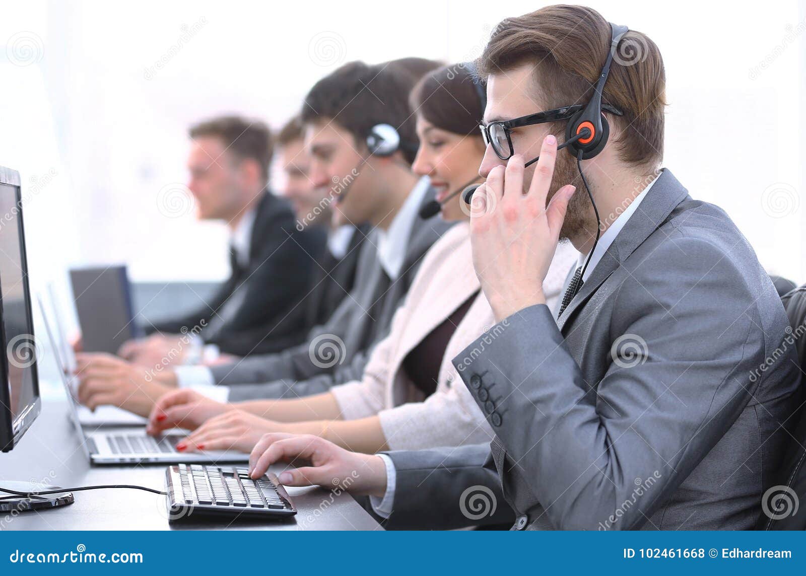 Colleagues Call Centre Workplace in the Office Stock Photo - Image of ...