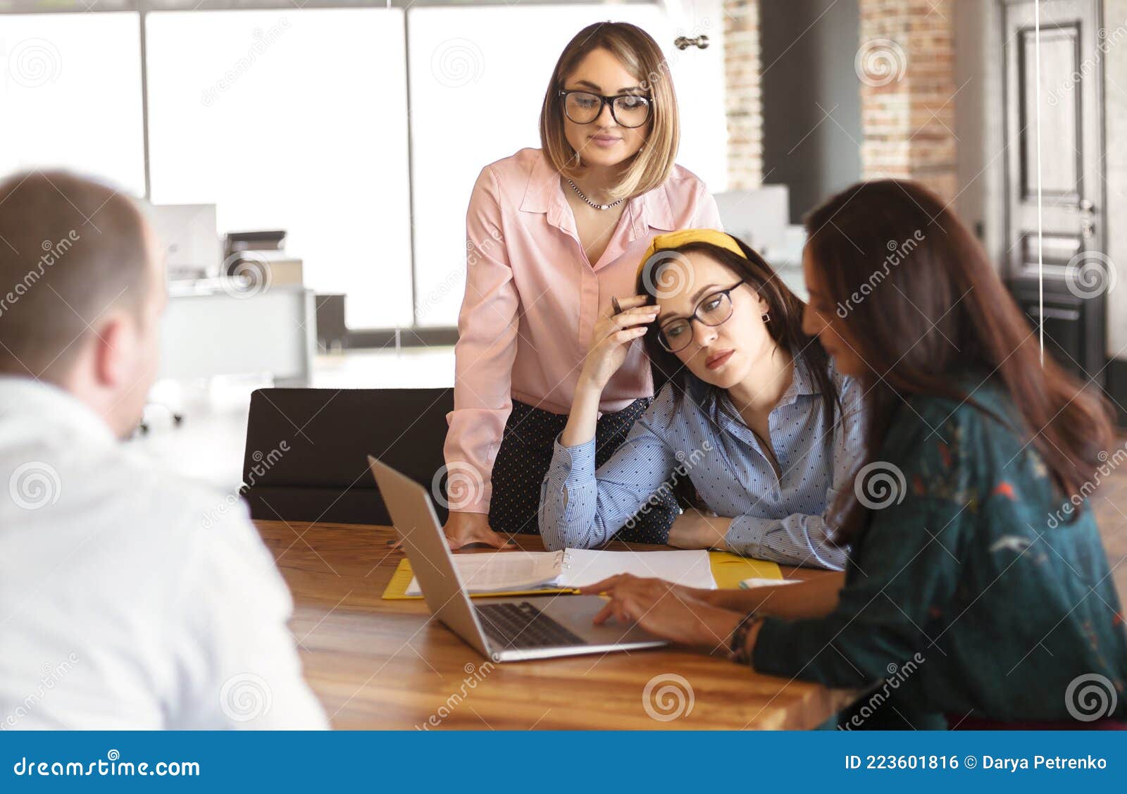 Employees Watching Presentation on Laptop Stock Photo - Image of ...