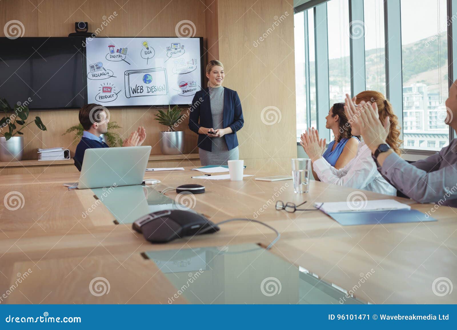 Colleagues Clapping during Meeting Stock Image - Image of board ...