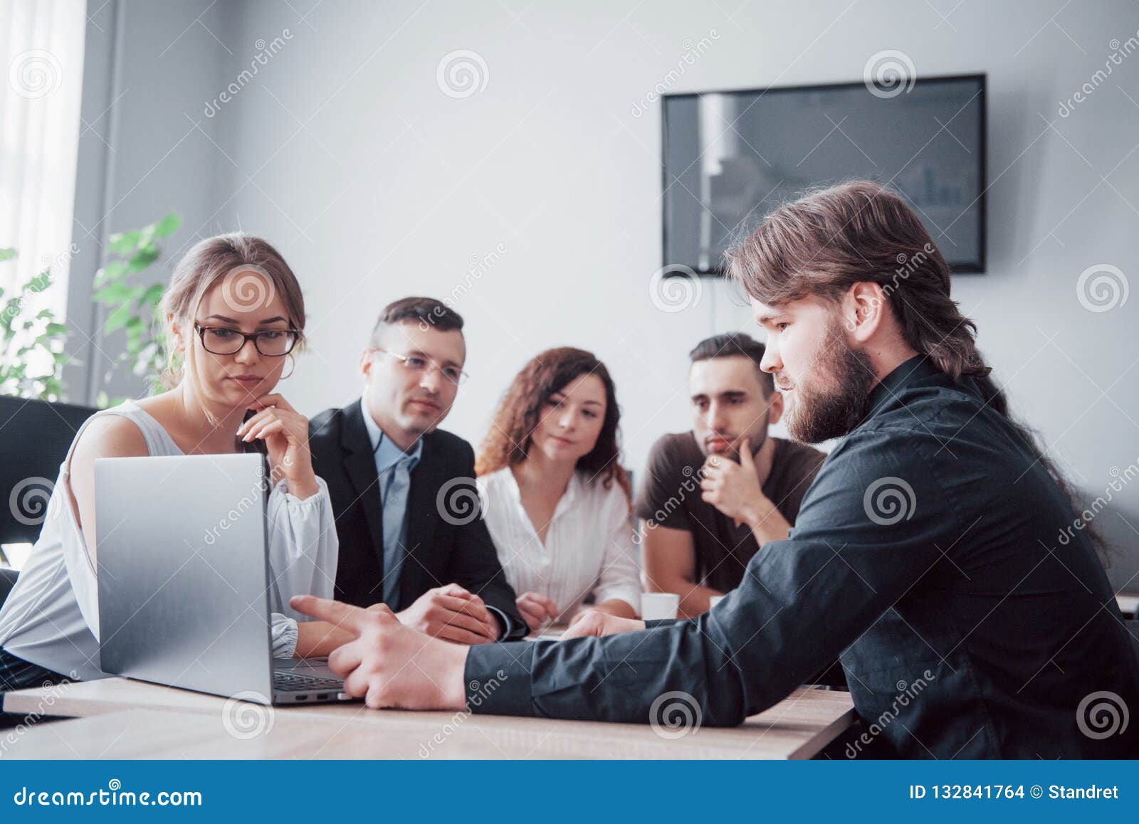 Colleagues Communicate with Work Questions in Modern Office Space Stock ...