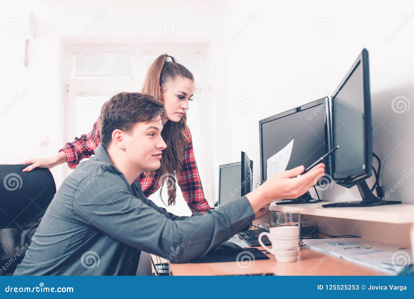 Colleagues Comparing Documents Stock Image - Image of office ...