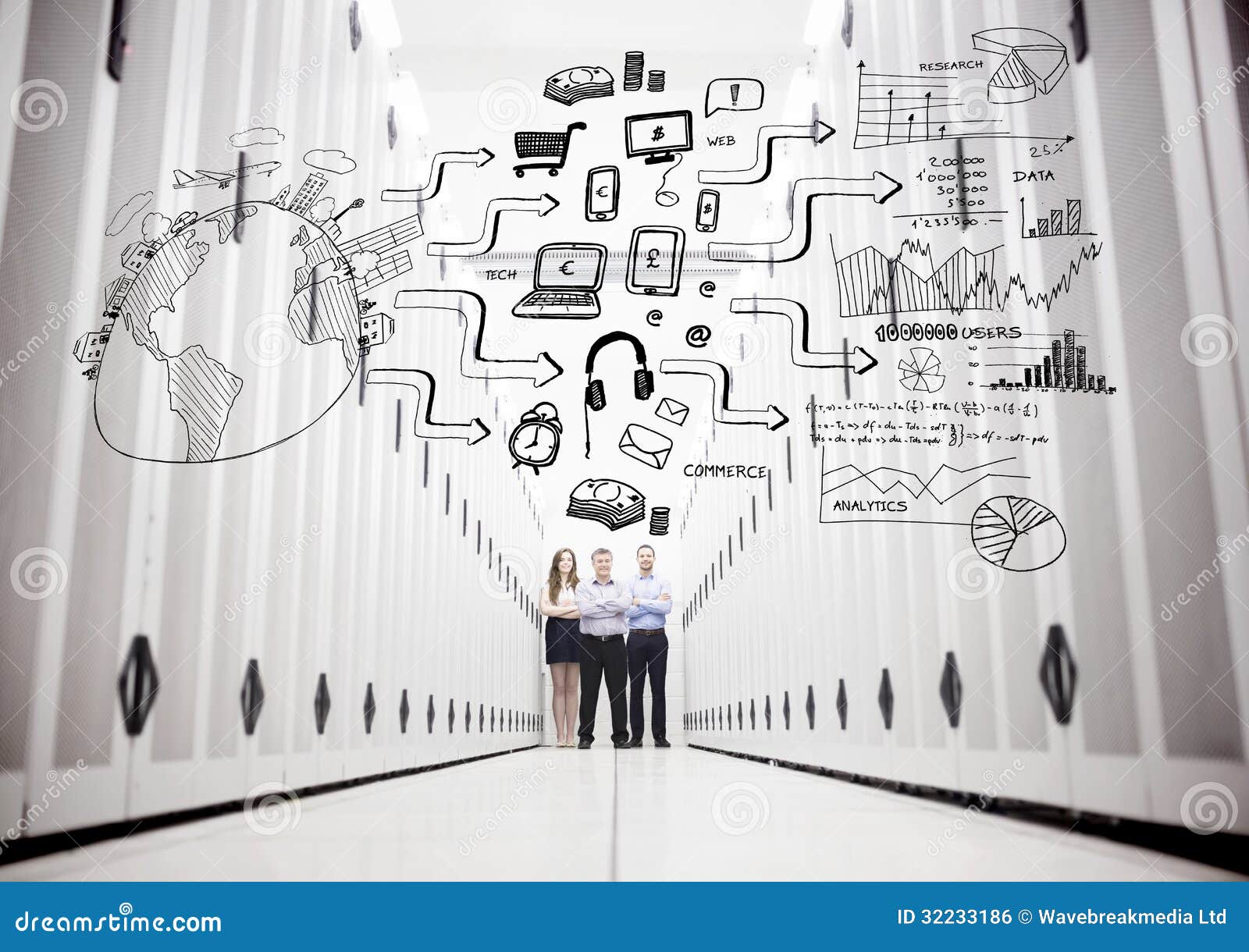 Colleagues in a Data Center Standing in Front of a Drawing Stock Photo ...